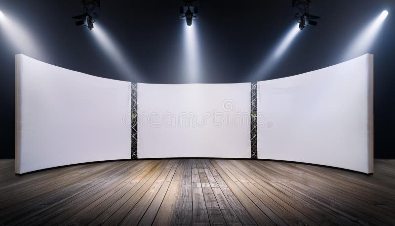 Empty Stage with White Panels and Lighting Setup. 3D Rendering Stock ...