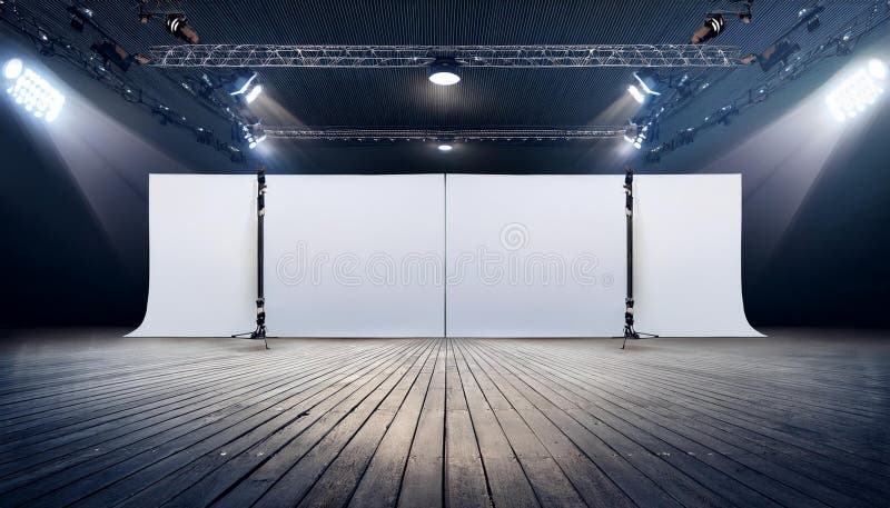 Empty Stage with White Panels and Lighting Setup. 3D Rendering Stock ...