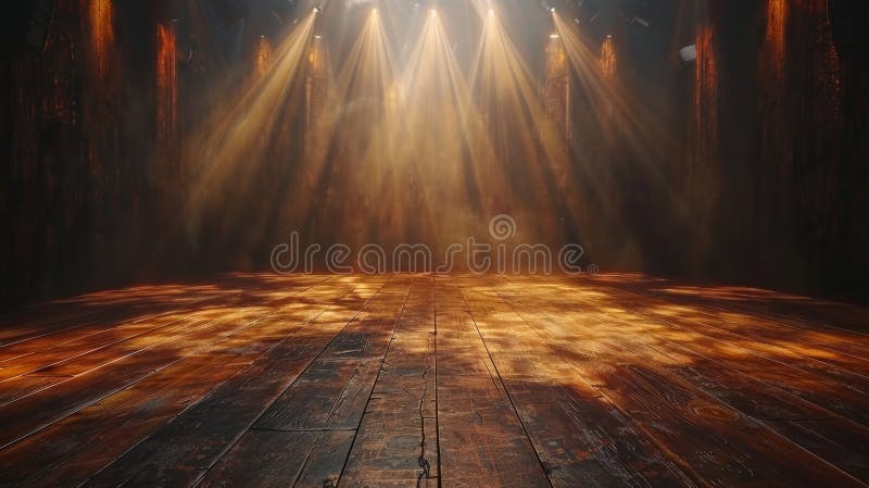 Empty Stage with Wooden Floor and Dramatic Lighting Stock Image - Image ...