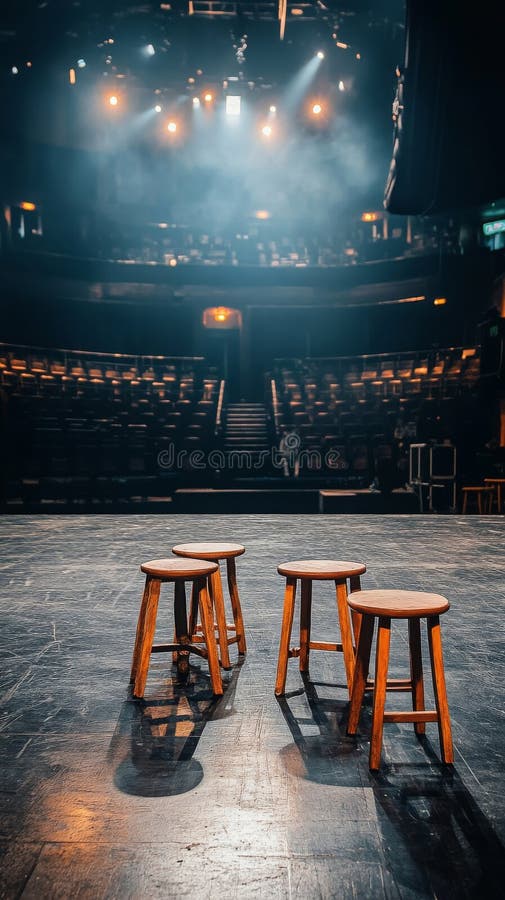 Empty Stage with Wooden Stools Ready for a Performance at a Cozy Venue ...