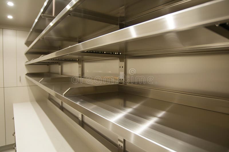 Empty Stainless Steel Shelves in the Kitchen Stock Photo - Image of ...