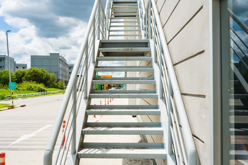 Empty Stairs.Steel Stair for Fire Exit Door in Factory Stock Photo ...