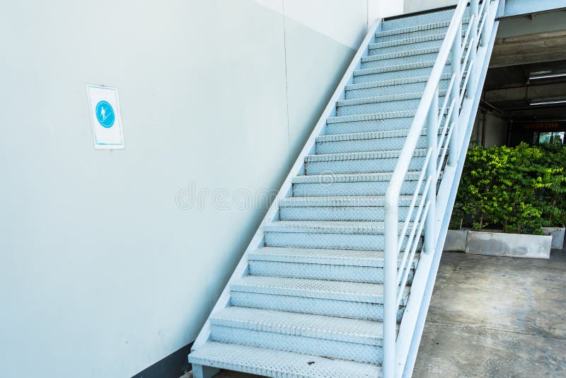Empty Stairs.Steel Stair for Fire Exit Door in Factory Stock Photo ...