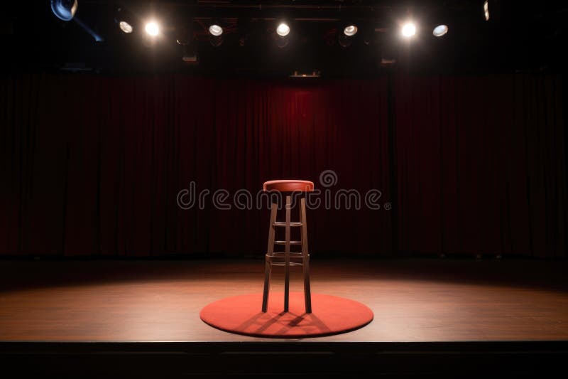 An Empty Stand-up Stage with Stool, Microphone, and Spotlight Stock ...