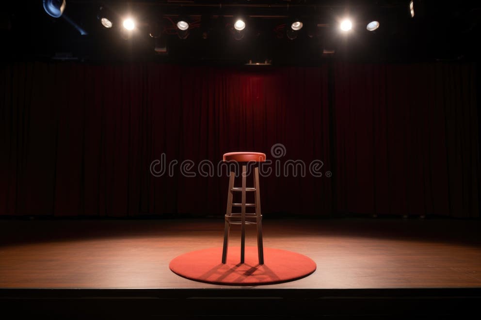 An Empty Stand-up Stage with Stool, Microphone, and Spotlight Stock ...