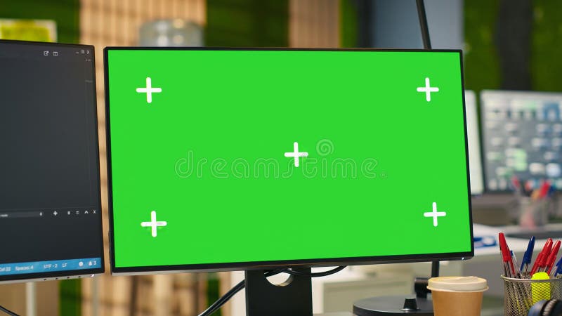 Empty Startup Office with Green Screen PC and Artificial Intelligence ...