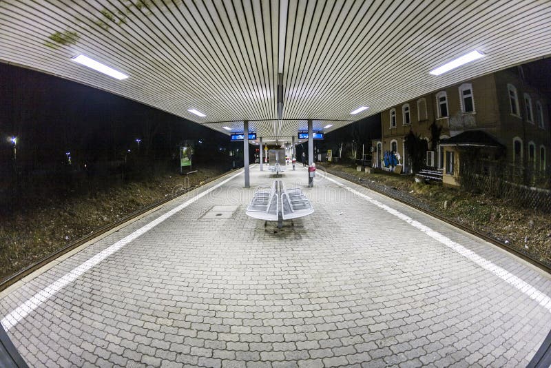 Empty Station Platform at Night Stock Image - Image of dark, night ...