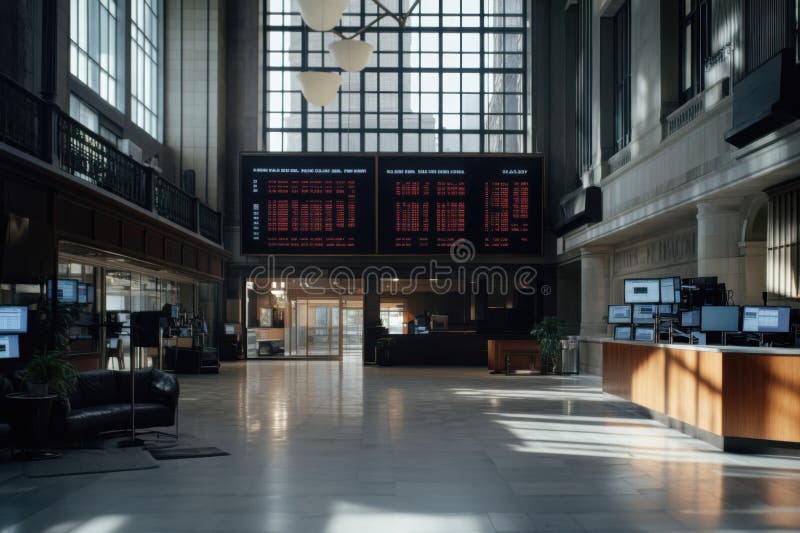 Empty Stock Exchange Floor in a Modern Financial Building during a ...