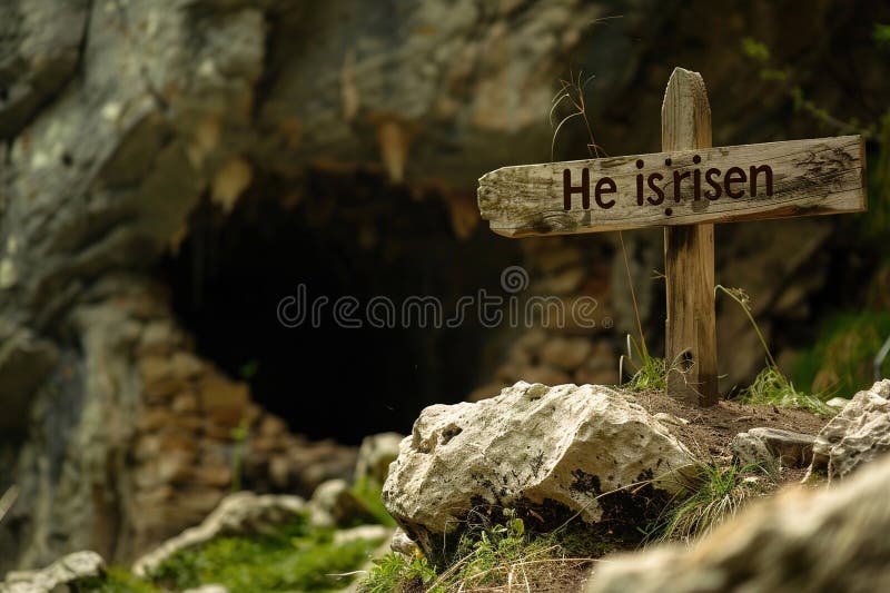 An Empty Stone Cave with Sign he is Risen. Generative AI Stock ...