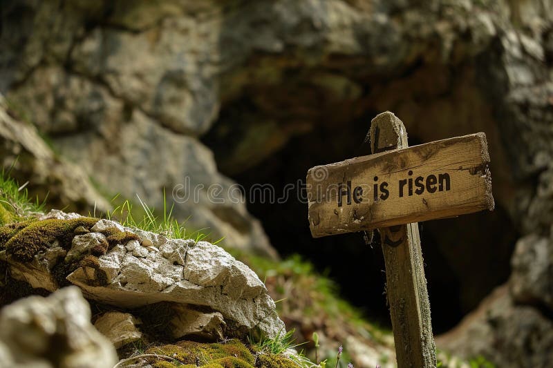 An Empty Stone Cave with Sign he is Risen. Generative AI Stock ...