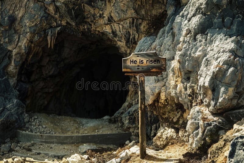 An Empty Stone Cave with Sign he is Risen. Generative AI Stock ...