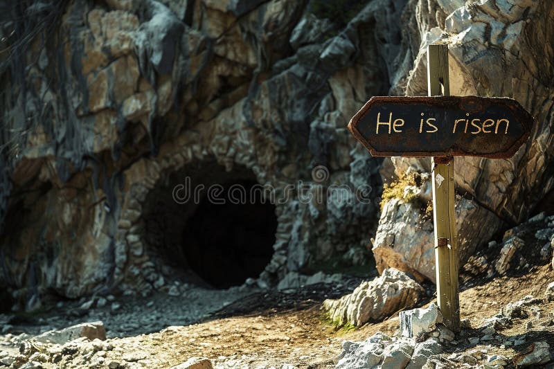 An Empty Stone Cave with Sign he is Risen. Generative AI Stock ...