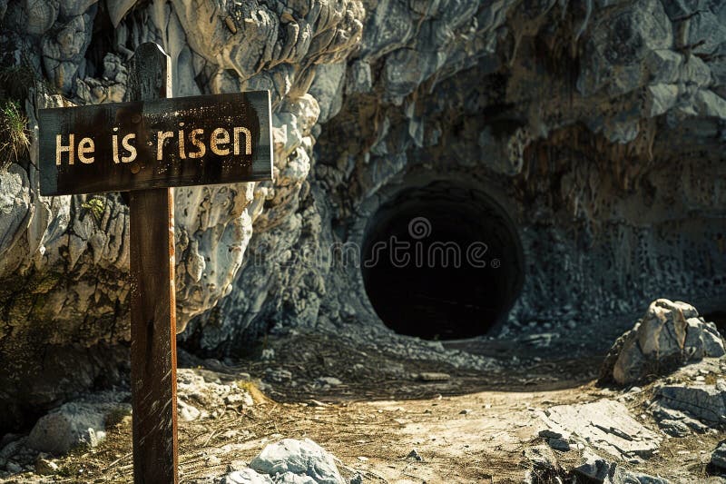An Empty Stone Cave with Sign he is Risen. Generative AI Stock ...