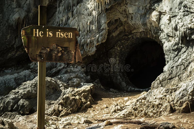 An Empty Stone Cave with Sign he is Risen. Generative AI Stock ...