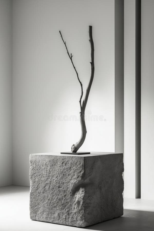 Empty Stone Platform Dry Tree Bark Branches Minimal Podium Display ...