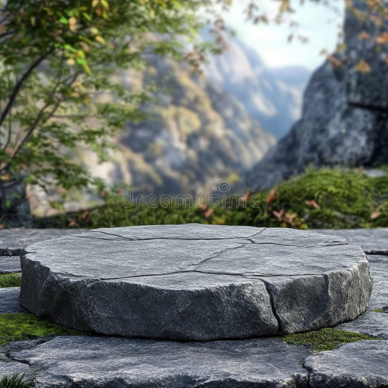 Empty Stone Platform on Green Moss Background for Product Display. 3d ...