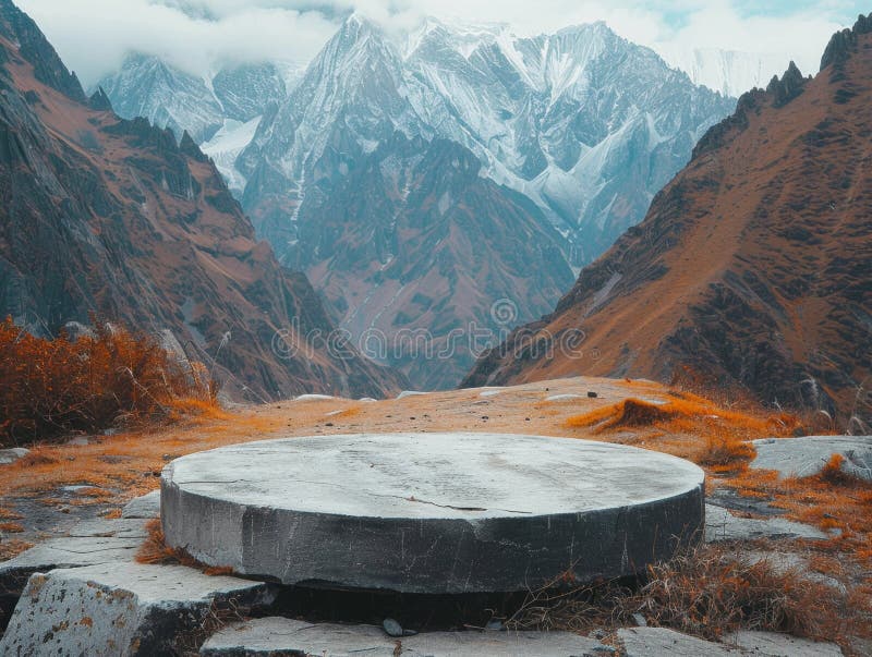 Empty Stone Podium with Himalayan Mountains Backdrop Stock Illustration ...