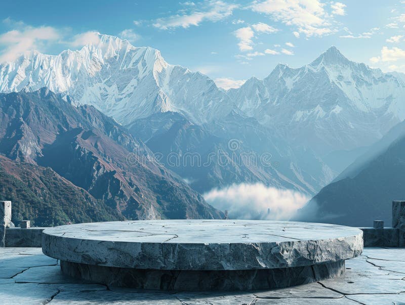 Empty Stone Podium with Stunning Himalayan Mountain Backdrop Stock ...