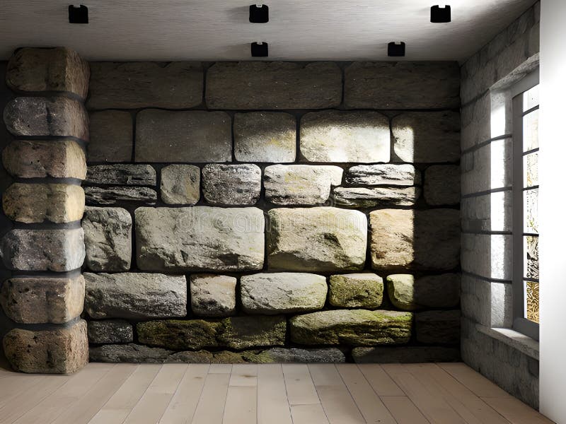 Empty Stone Room with Concrete Wall and Window. 3d Illustration, Ai ...