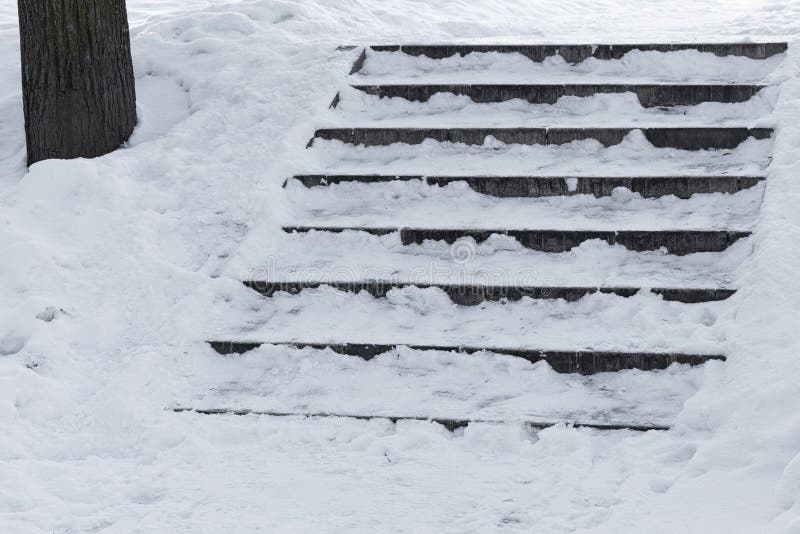 Empty Stone Staircase Outdoors Covered with Snow. Stock Photo - Image ...