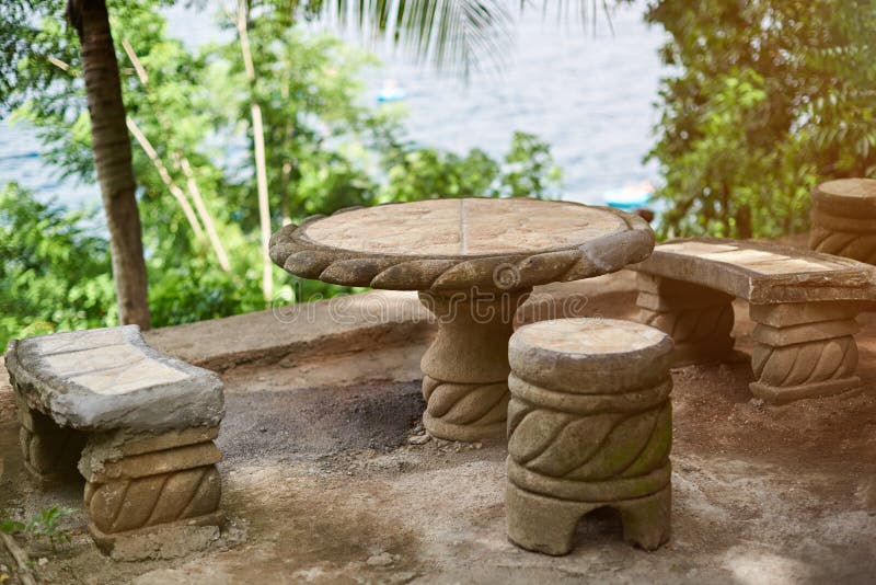 Empty Stone Table with Brench Stock Photo - Image of deck, rock: 107608080
