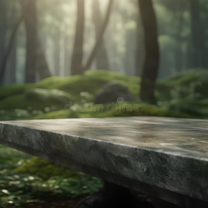 Empty Stone Table with Misty Forest Background, Product Display Montage ...