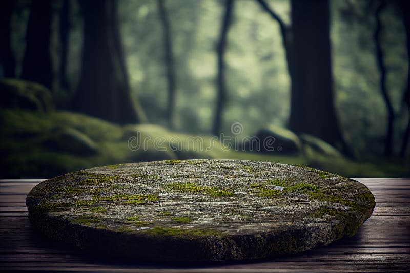 Empty Stone Table for Product Advertising Display in Fresh Green Jungle ...