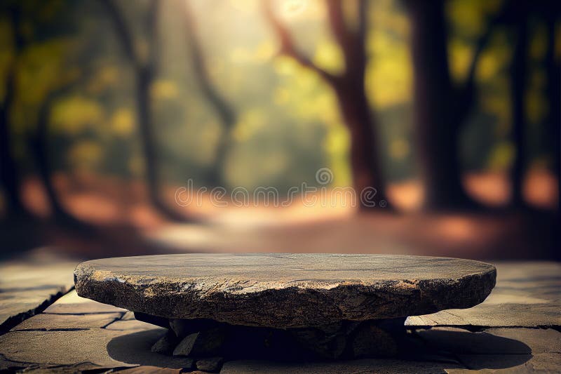 Empty Stone Table for Product Advertising Display in Fresh Green Jungle ...