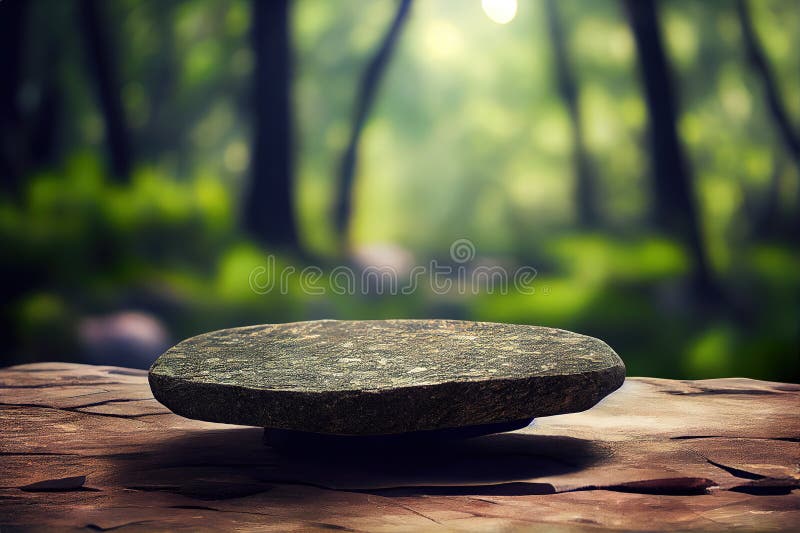 Empty Stone Table for Product Advertising Display in Fresh Green Jungle ...