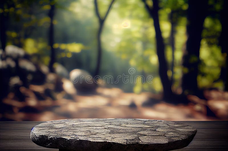 Empty Stone Table for Product Advertising Display in Fresh Green Jungle ...