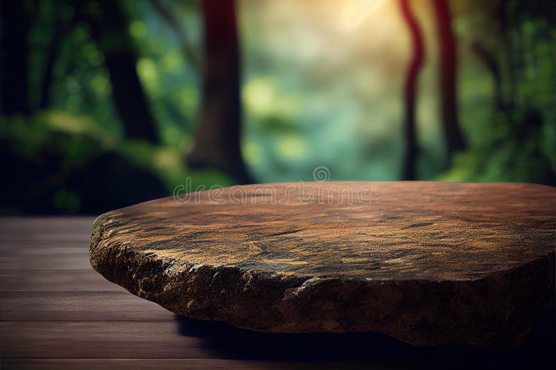 Empty Stone Table for Product Advertising Display in Fresh Green Jungle ...