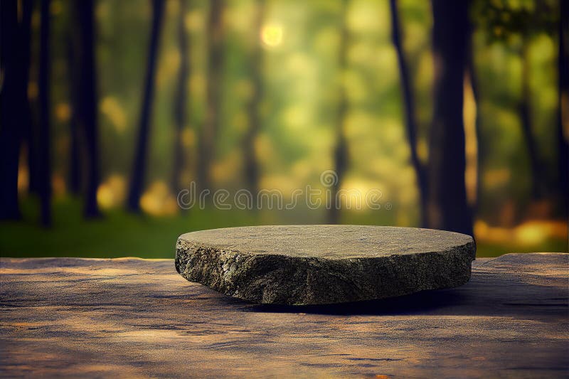 Empty Stone Table for Product Advertising Display in Fresh Green Jungle ...