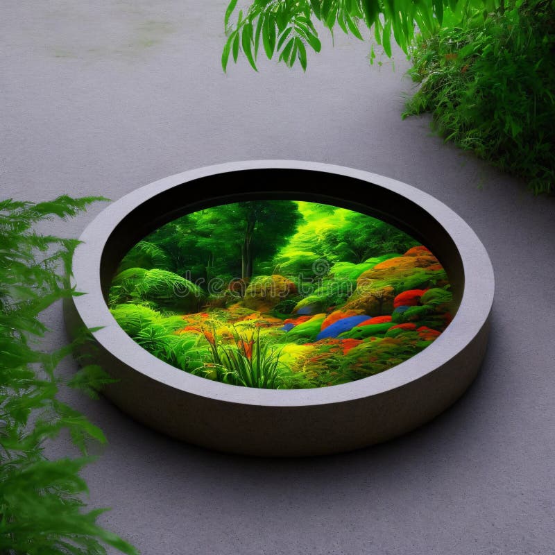 Empty Stone Table for Product Advertising Display in Fresh Green Jungle ...