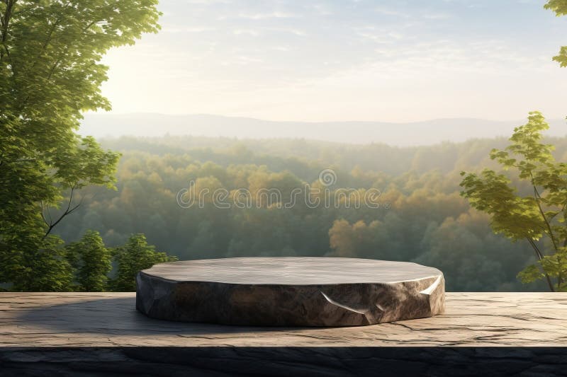 Empty Stone Table on Top of Abstract Nature Landscape. Stock ...