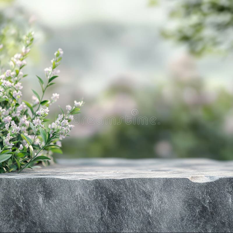 Empty Stone Table Top with Blurred Garden Background, Product Display ...