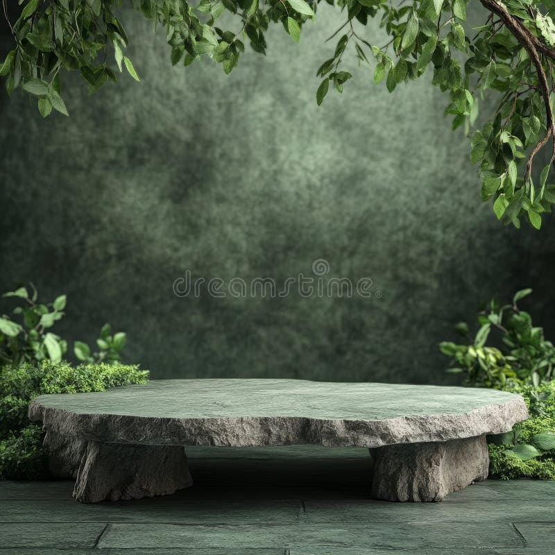 Empty Stone Table Top on Green Nature Background. for Product Display ...