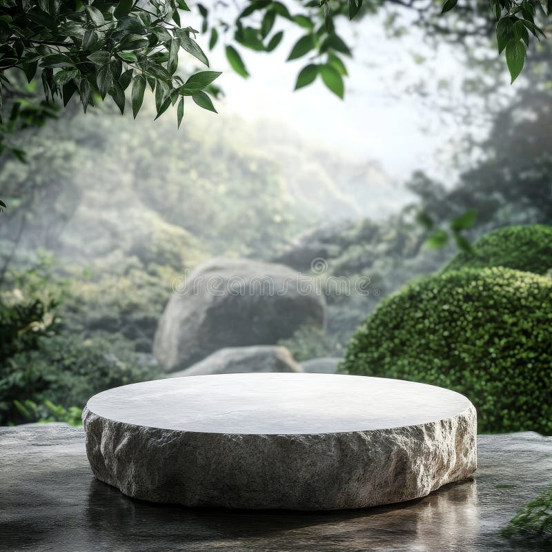 Empty Stone Table Top with Nature Background. for Product Display ...
