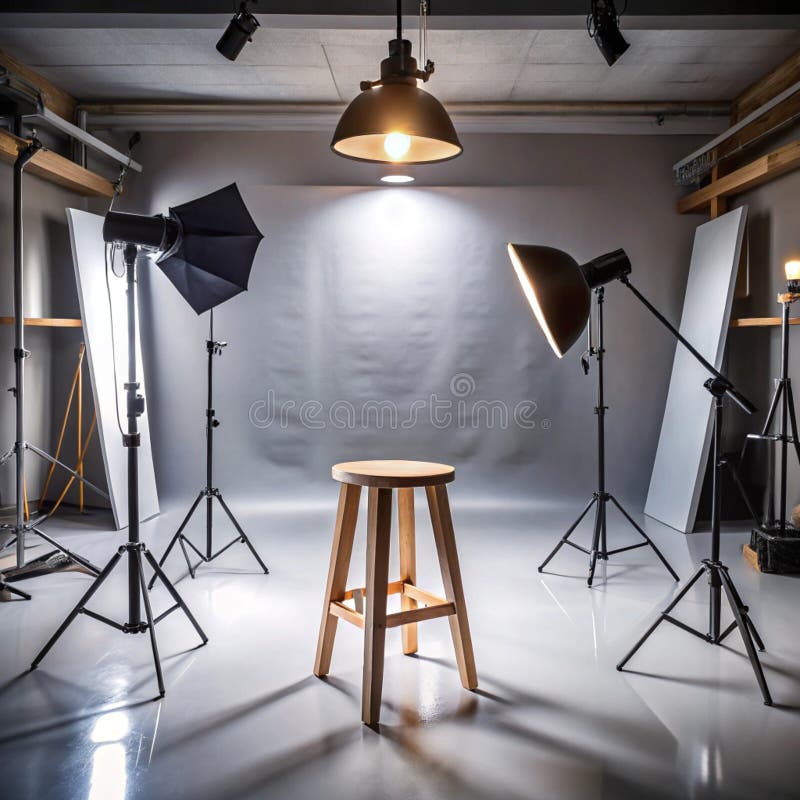 Empty Stool Surrounded by Professional Lighting Equipment in Photo ...