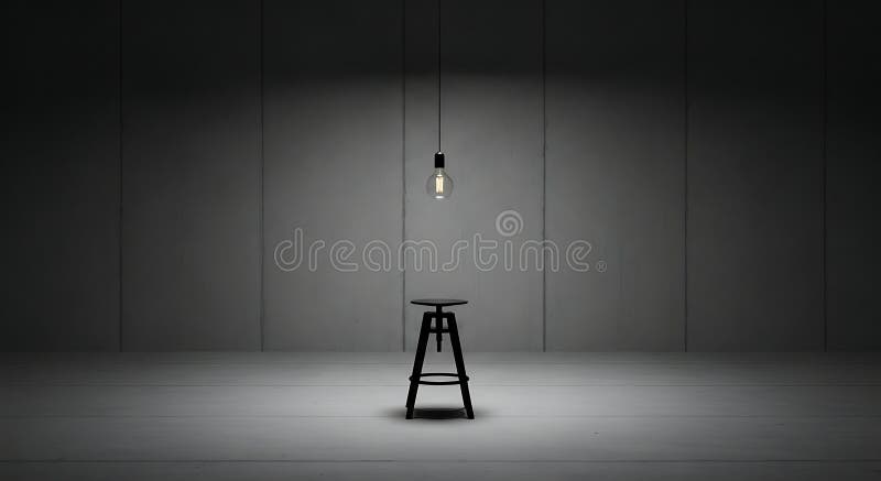 Empty Stool Under Spotlight in Dark Concrete Room Stock Illustration ...