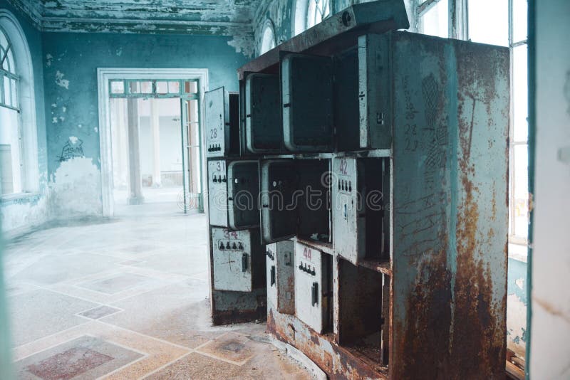 Empty Storage Boxes in an Abandoned Building Stock Image - Image of ...