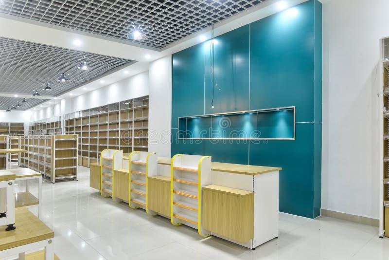 Empty Store Interior in Modern Commercial Building Stock Photo - Image ...