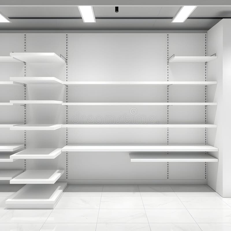 Empty Store Shelves. Retail Shelf Rack. Showcase Display. Mockup ...