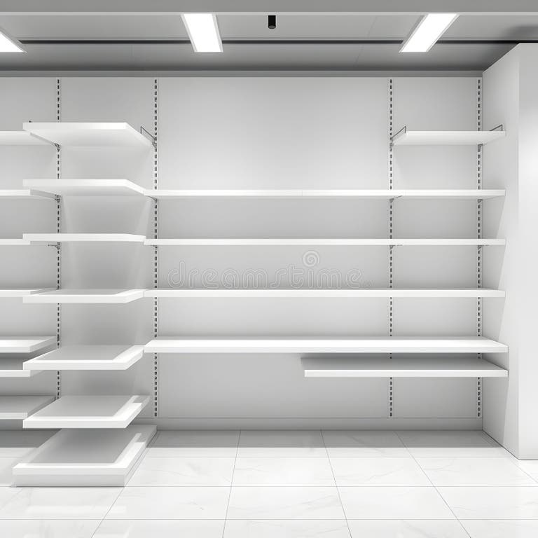 Empty Store Shelves. Retail Shelf Rack. Showcase Display. Mockup ...