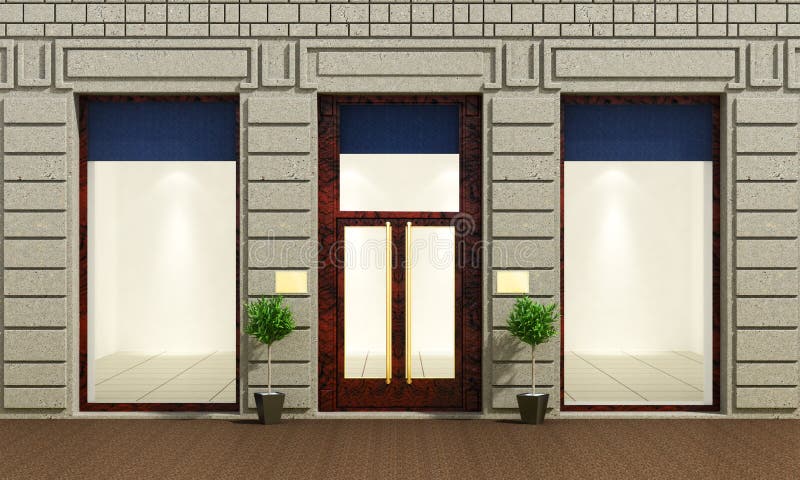Empty Store Front with Big Windows Stock Illustration - Illustration of ...