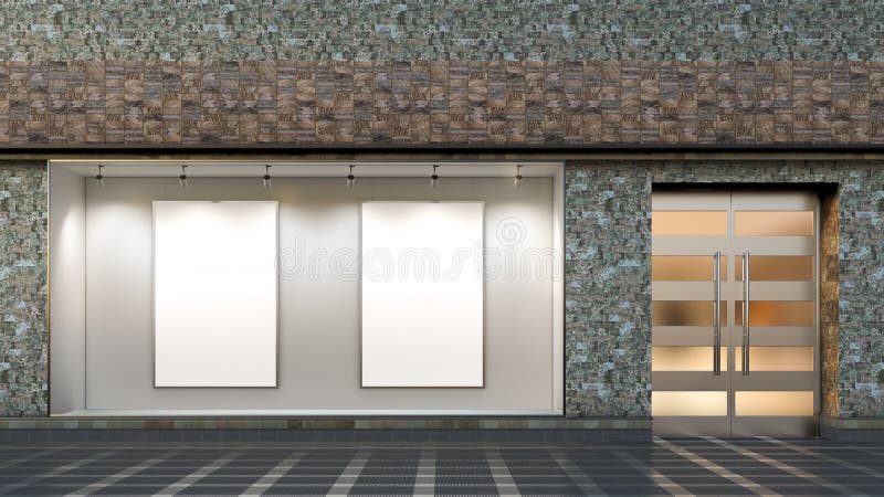 Empty Store Window, Shop Sign and Entrance Stock Illustration ...