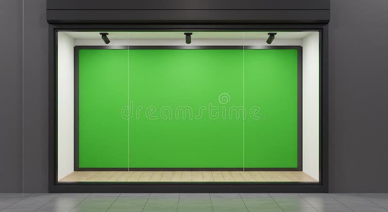 Empty Storefront with Green Screen Display for Mockup or Advertisement ...