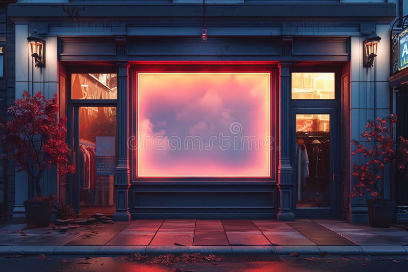 Empty Storefront with Illuminated Neon Sign at Night Stock Photo ...