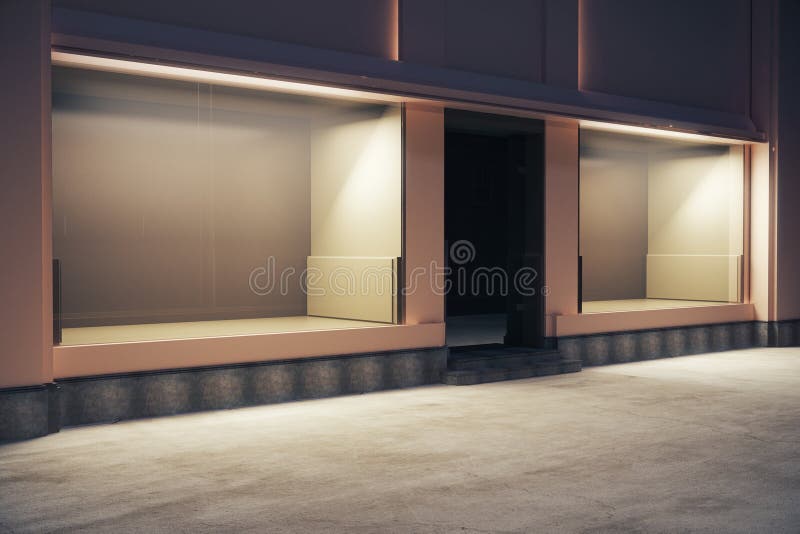 Empty storefront at night stock illustration. Illustration of building ...