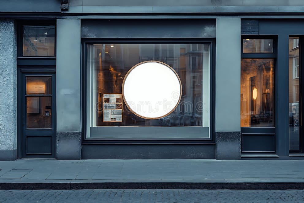 Empty Storefront Window with Circle Mockup Stock Illustration ...