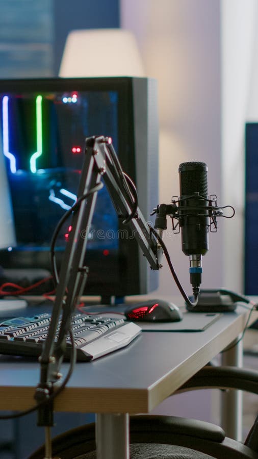 Empty Streaming Studio with RGB Led Lights Powerful Personal Computer ...